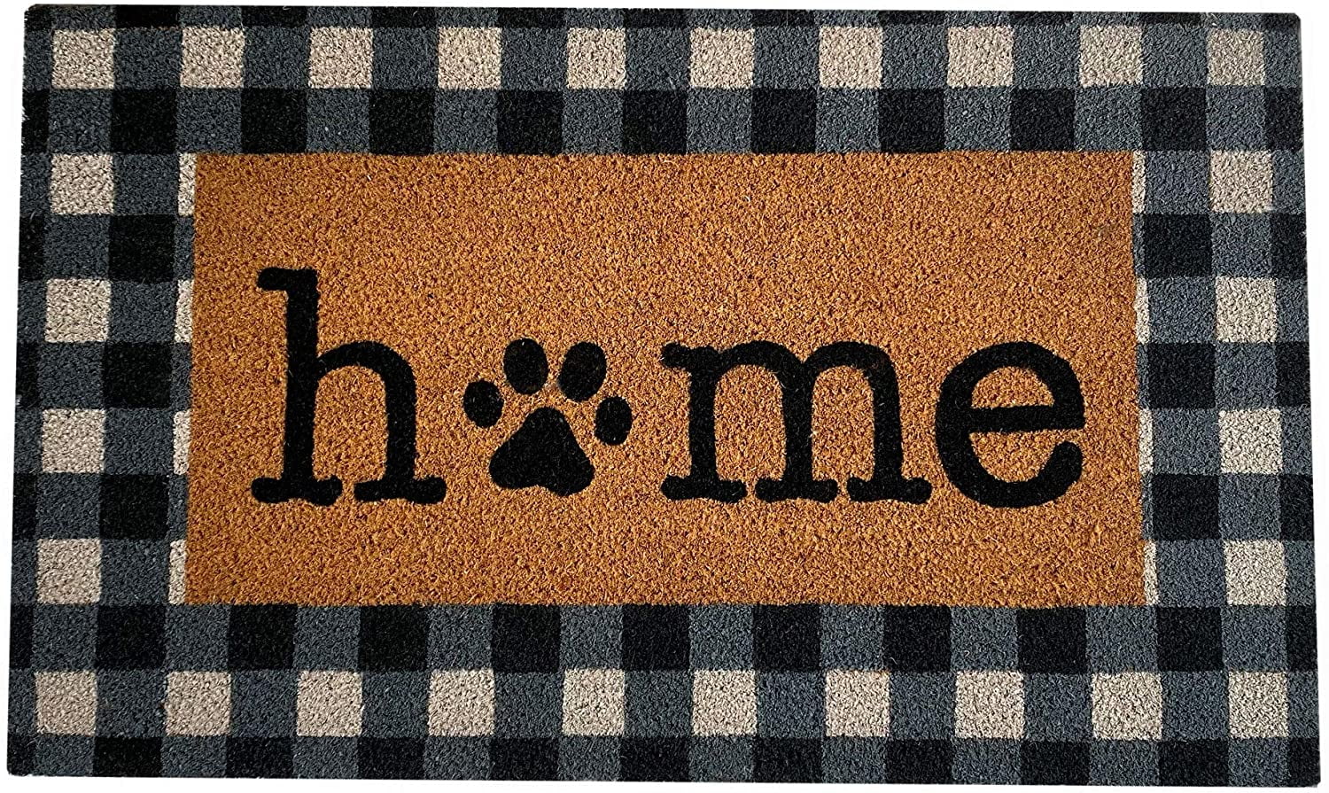 Farmhouse Living Pet Paw Print Home Buffalo Check Coir Indoor Welcome ...