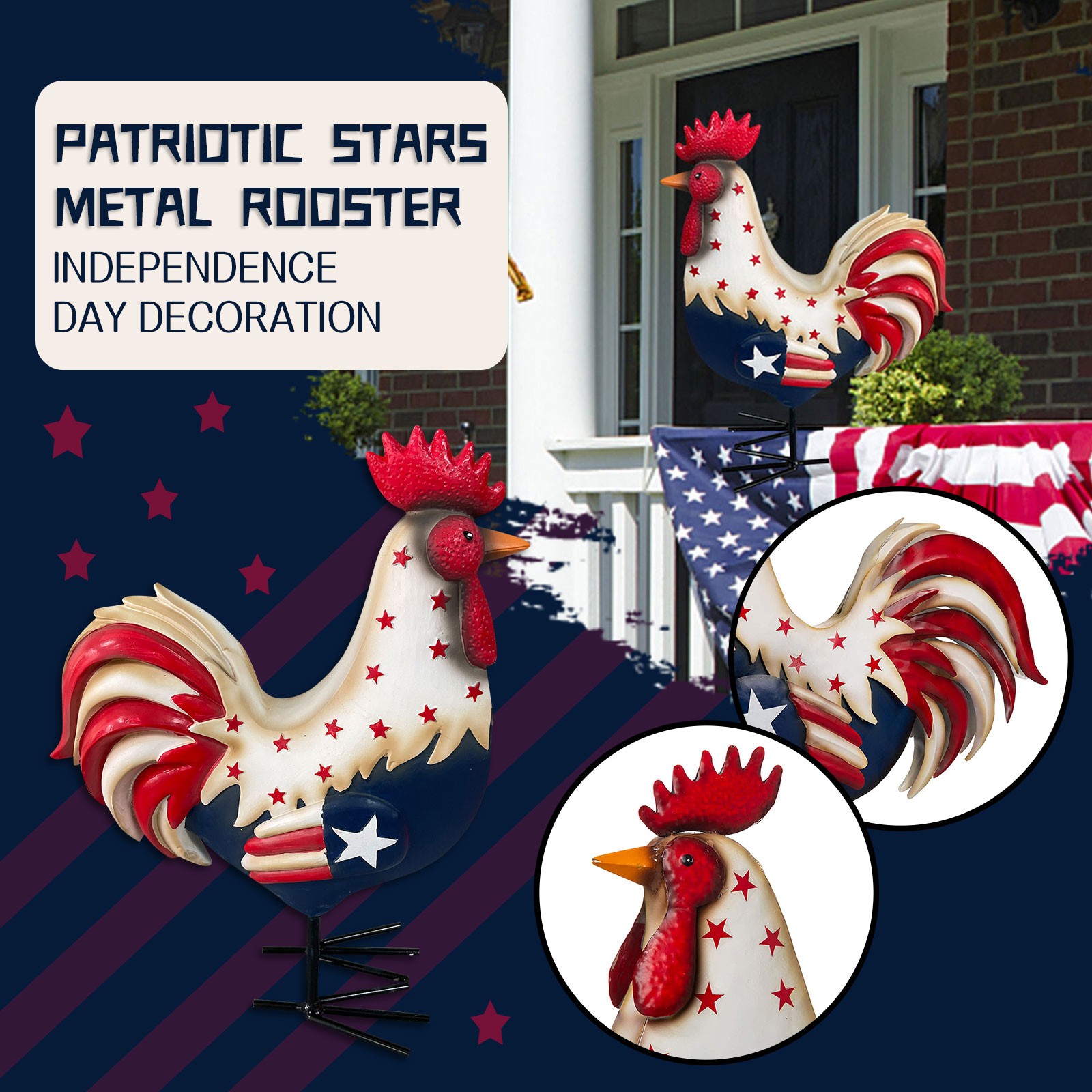Exywaves Patriotic Resin Rooster Porch Patriotic Resin Rooster Porch ...