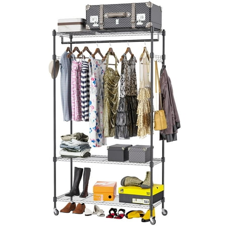 BATHWA Rolling Clothes Rack Garment Rack Heavy Duty Clothing Rack ...