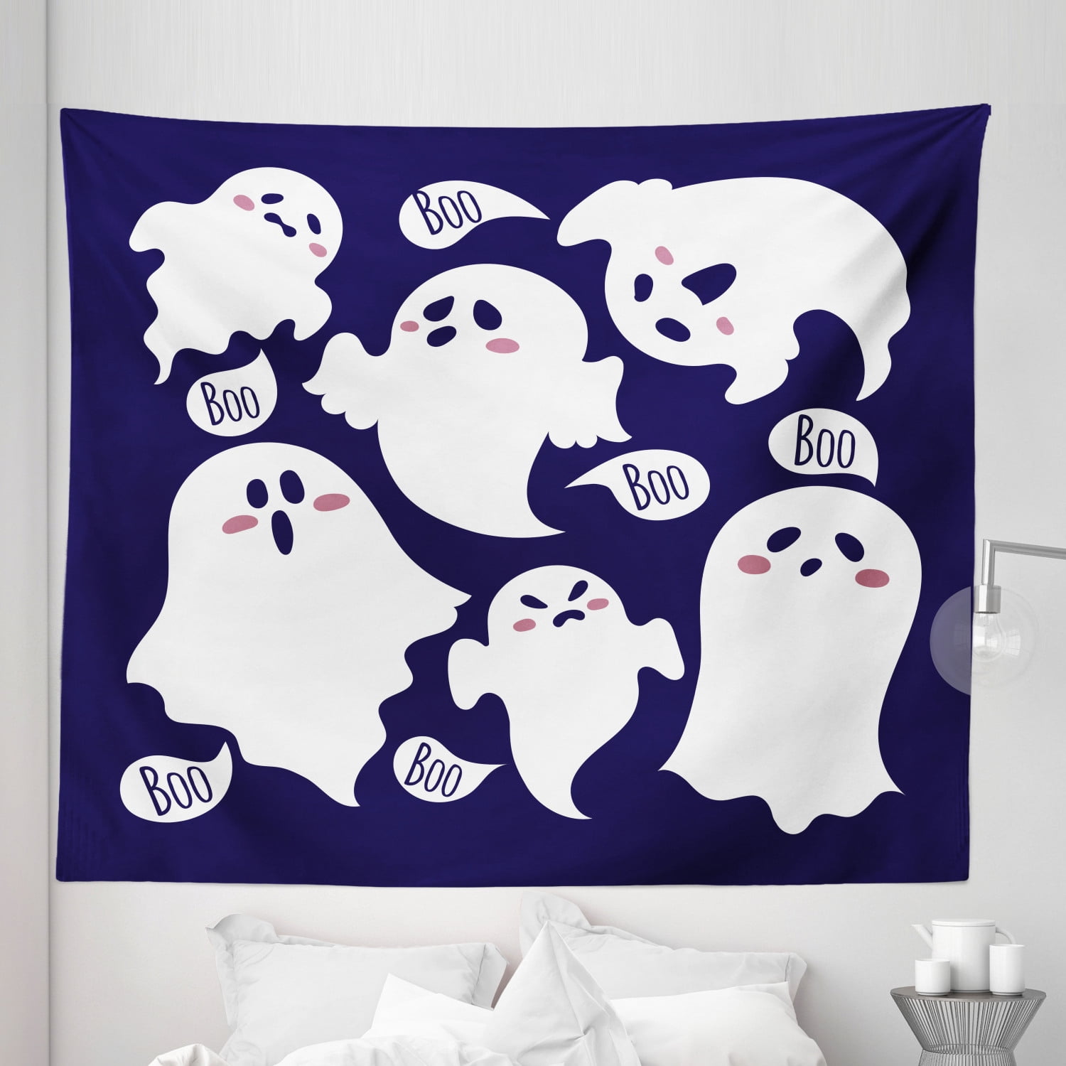 Ghost Tapestry, Scary Ghost Characters Drawn in Cartoon Style with Boo ...