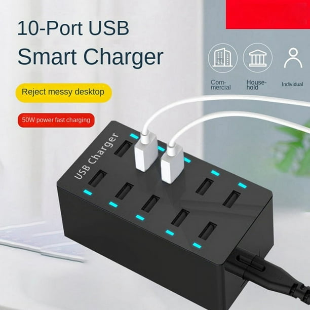 Cargador Multipuerto USB de 50 W Cargador de Carga RáPida Hub Cargador de Carga RáPida de 10 ...
