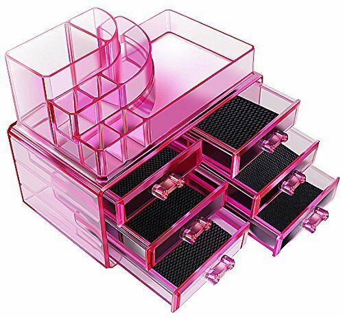 Acrylic Pink Cosmetics Organizer 6 Drawers with 8 Compartments Top ...