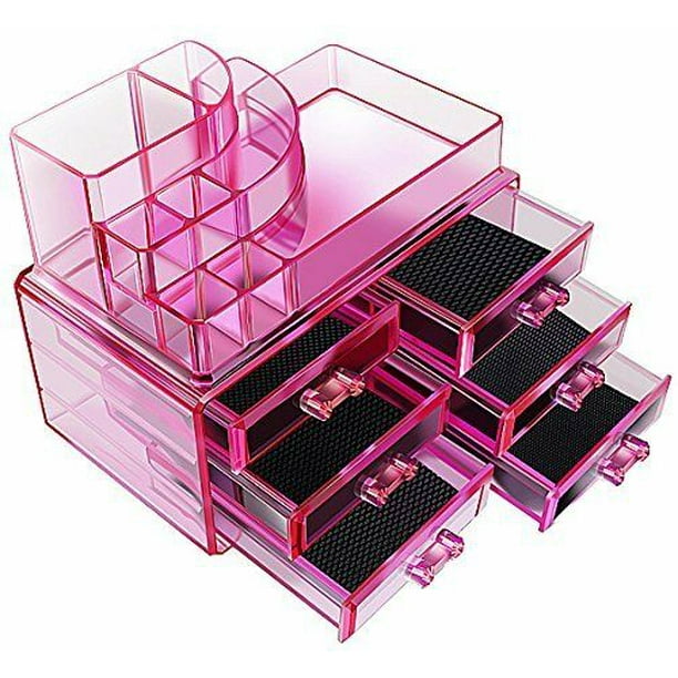 Acrylic Pink Cosmetics Organizer 6 Drawers with 8 Compartments Top ...