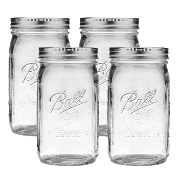 Ball Glass Mason Jar with Lid & Band, Wide Mouth, 32 Ounces, 4 Count ...