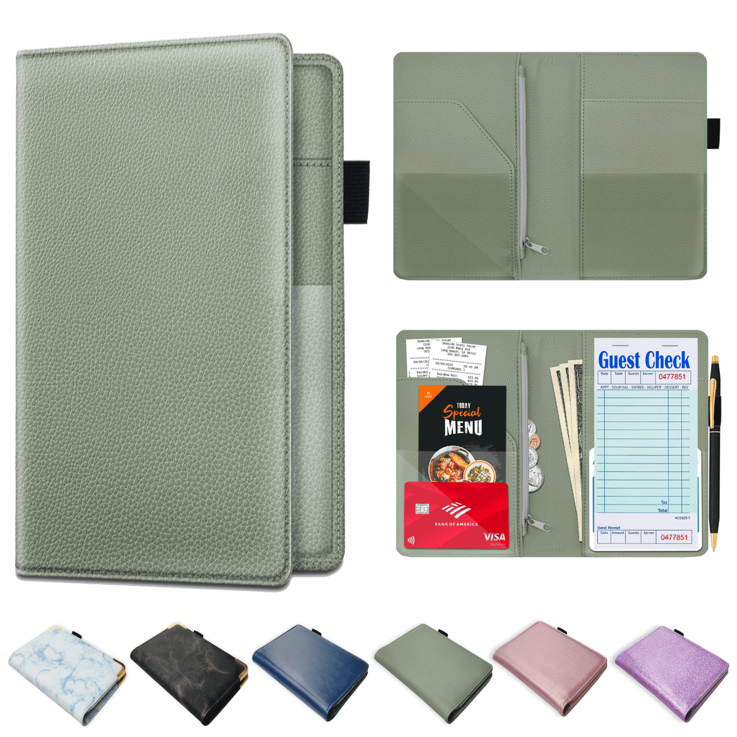 ComfiTime Server Book for Waitress–PU Leather Waitress/Waiter Book w ...