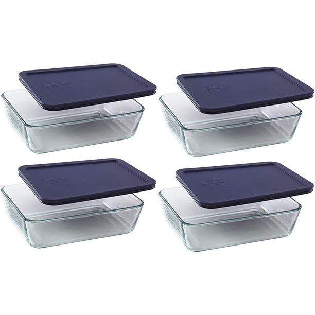Pyrex 7211 6-Cup Rectangle Glass Food Storage Dish and 7211-PC Blue ...