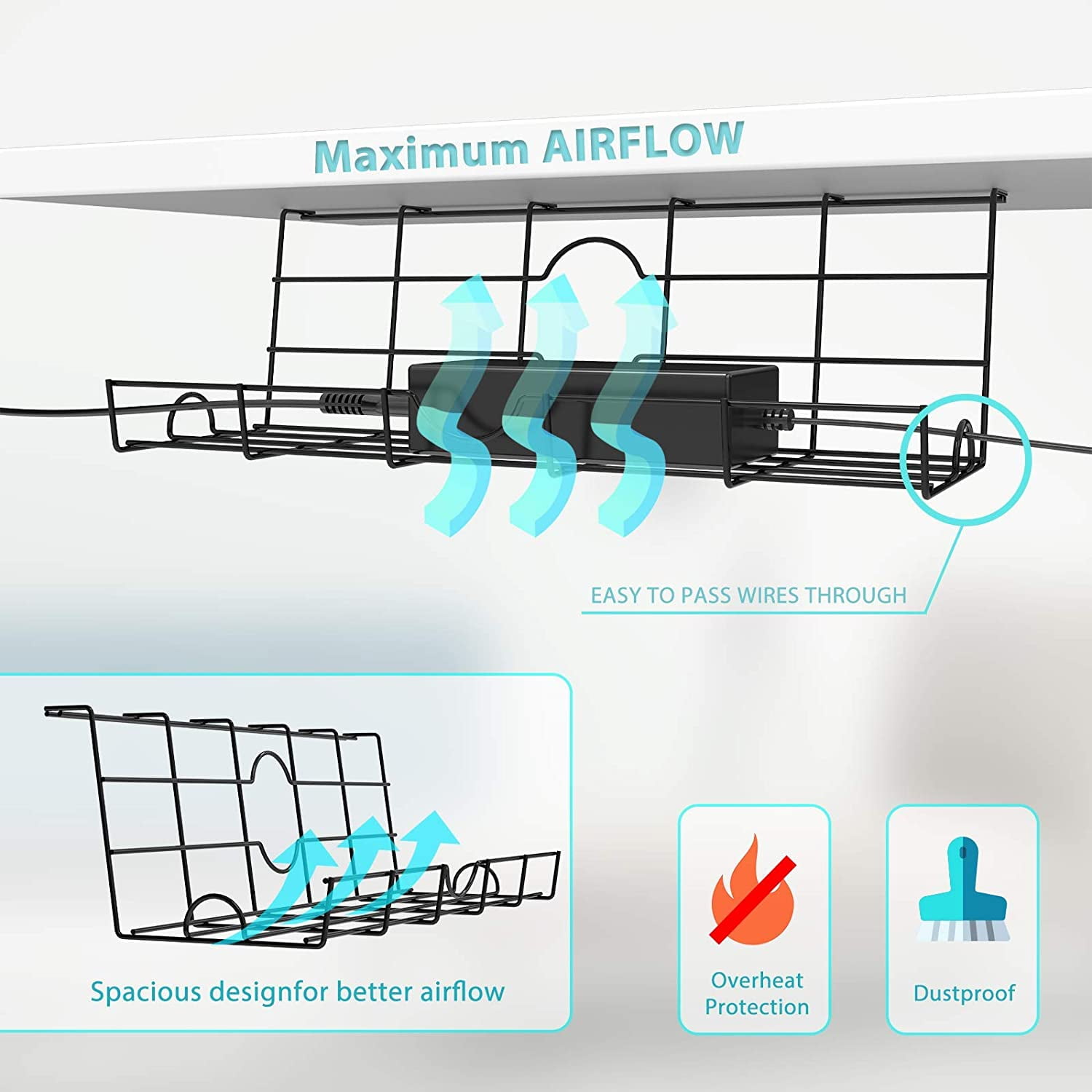 Buy 2 Pack Cable Management Tray, Cable Organizer for Wire Management ...
