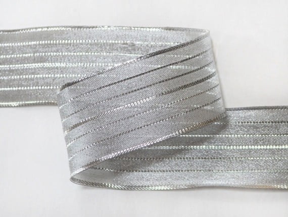 Ribbon Bazaar Wired Pinstriped Sheer Metallic 1-1/2 inch Silver 25 ...