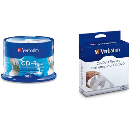 Verbatim 700MB 52x 80 Minute Inkjet Printable Recordable Disc CD-R - 50 ...