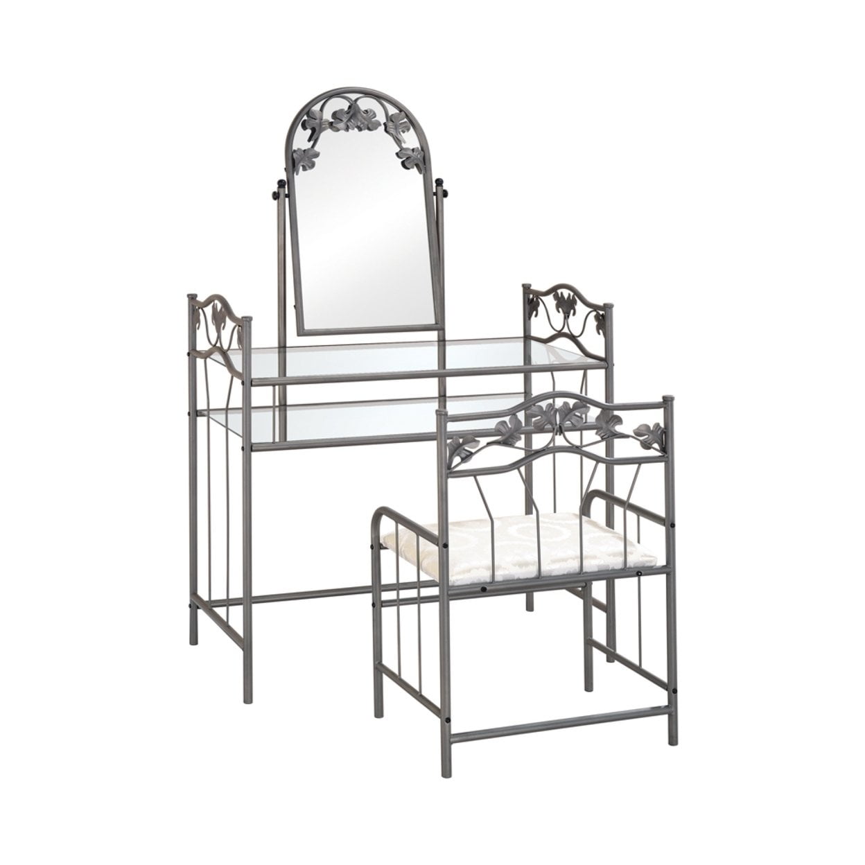 2-piece Metal Vanity Set with Glass Top Pewter and Ivory - Walmart.com