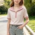 Ashyfjp Girls Fashion Tops Casual Contrast Trim Striped Lapel Tee with ...