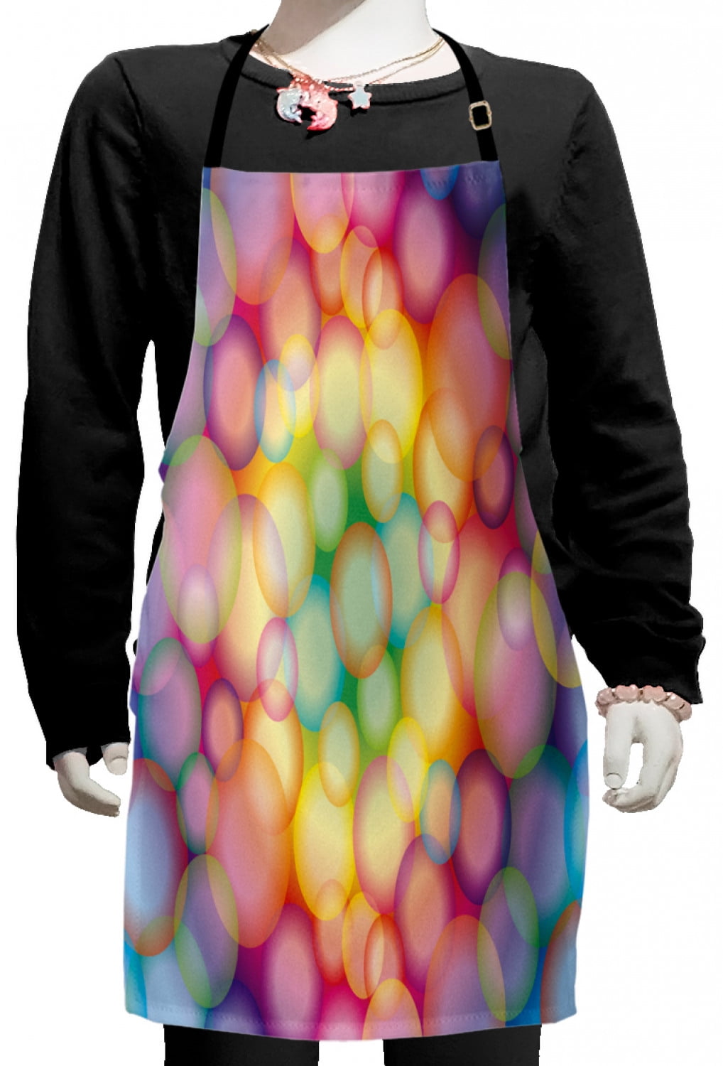 Modern Kids Apron, Colorful Hazy Balls Circular Hoops Bubbles Vibrant Rainbow Style Dreamy Art ...