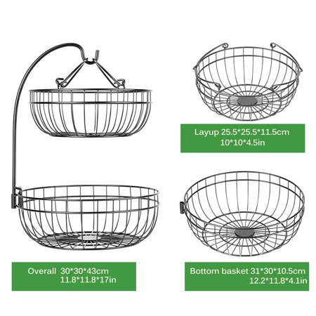 2 Tiers Fruit Bowl Countertop Iron Fruit Basket Multi-purpose Fruit ...