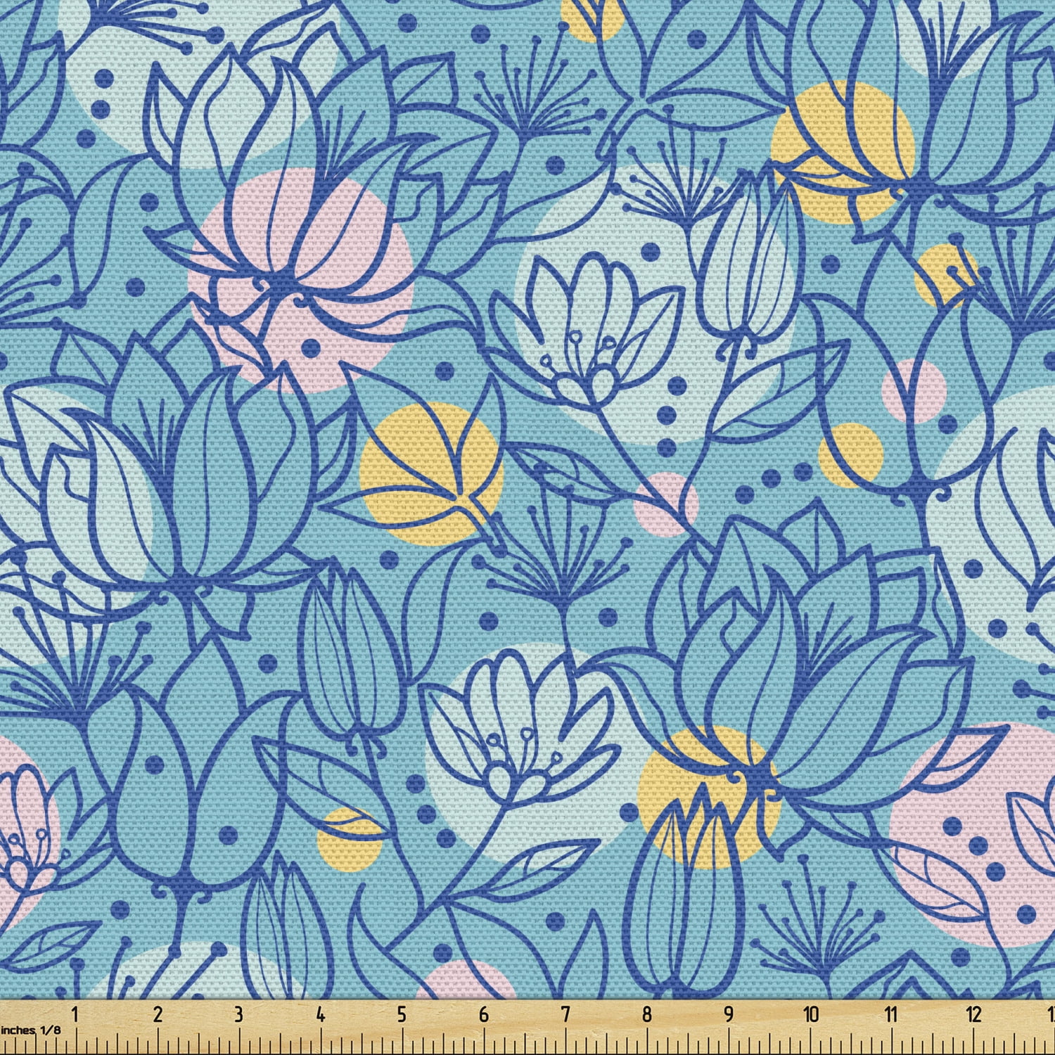 Botanical Fabric by the Yard, Abstract Flowers and Leaves Colorful ...