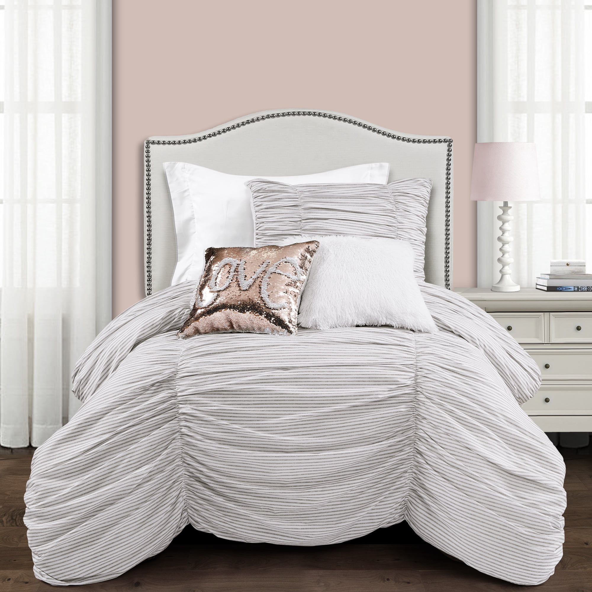 Lush Decor Ruching Ticking Stripe Textured Comforter Twin Xl Gray 2