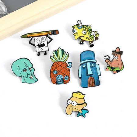 QUETO Set of 7 Cute SpongeBob SquarePants Enamel Pins Animation Series ...