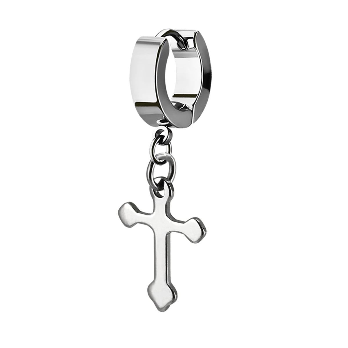 iJewelry2 Dangle Cross Motif Silver Tone Stainless Steel Unisex Huggie ...