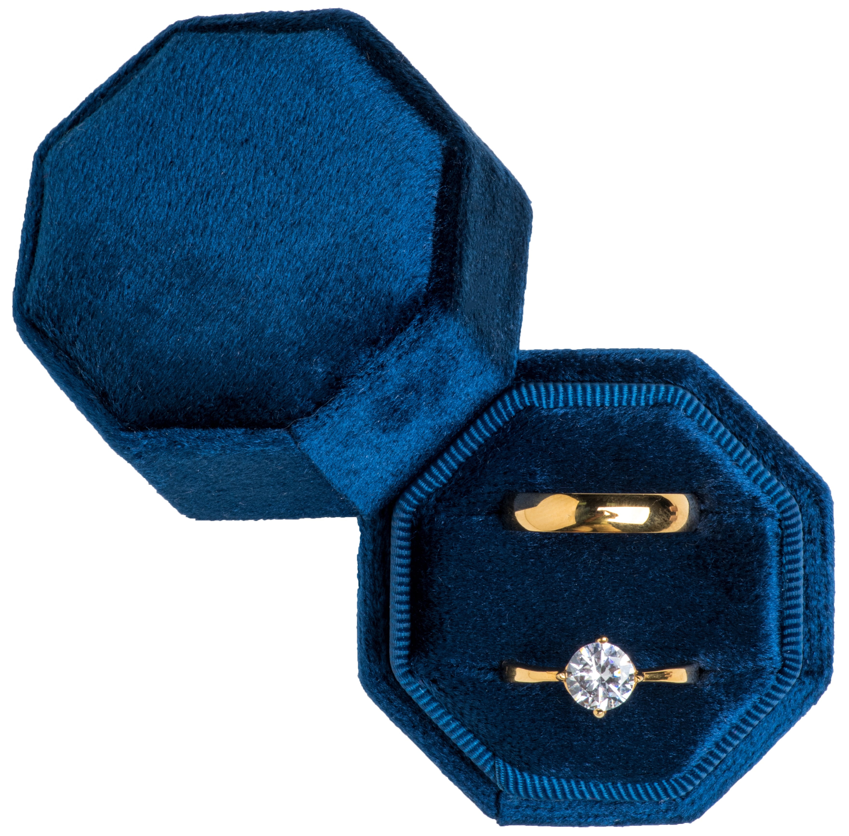 Octagon Premium Velvet Double Ring Box for Wedding Ceremony(Dark Blue ...