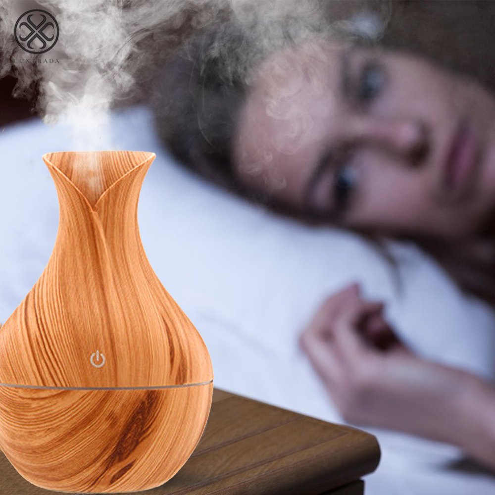 Luxtrada USB 7 LED Wood Grain Aromatherapy Quiet Air Humidifier 130ml ...