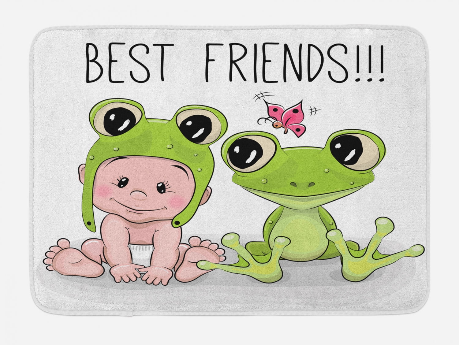 Animal Bath Mat, Cute Cartoon Baby in Froggy Hat and Frog Best Friends ...