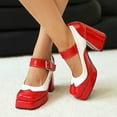 Red Ladies Color Blocked High Heels Waterproof Thick Sole Thick Heel ...