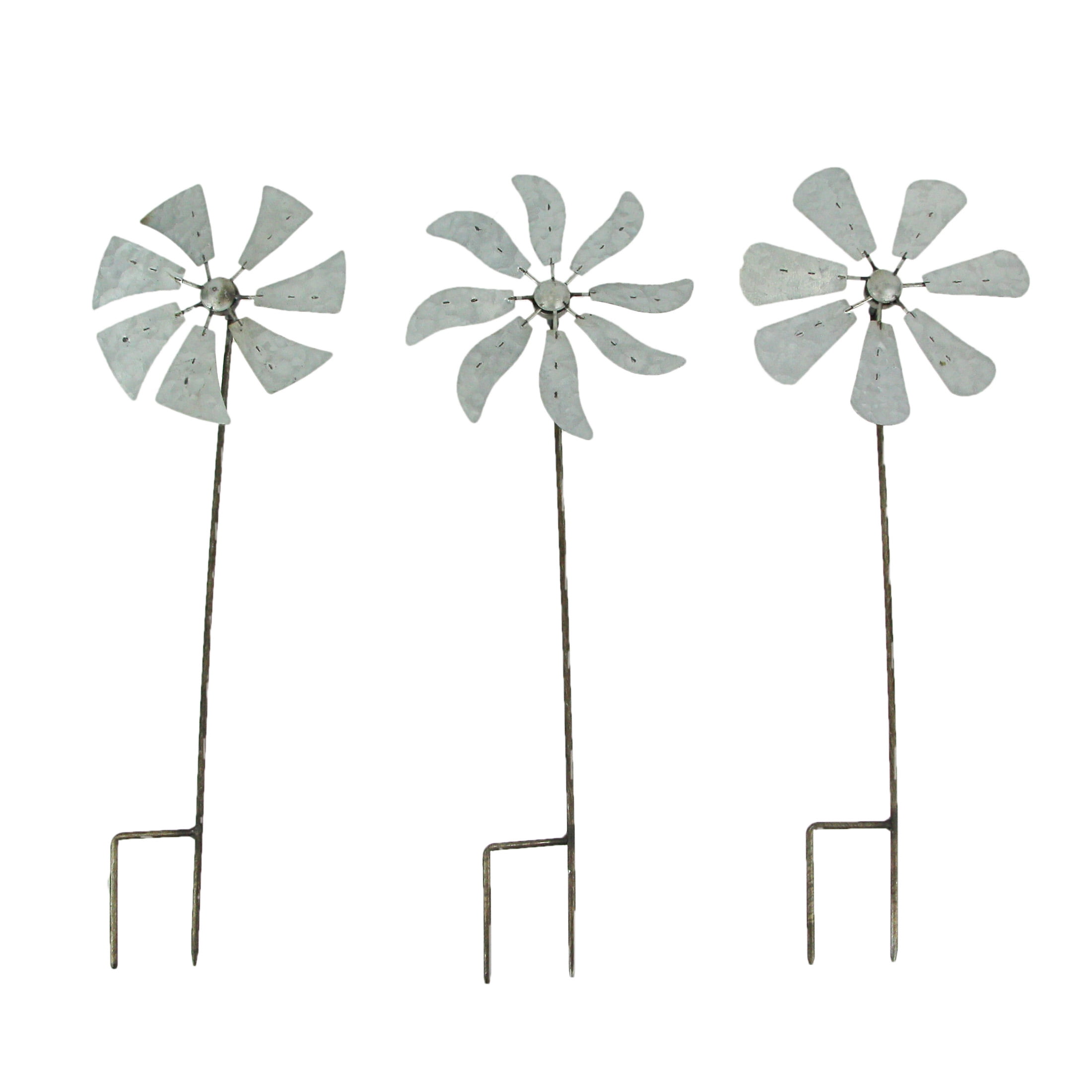 Zeckos Metal Kinetic Wind Spinner Pinwheel Garden Stakes Set of 3 ...