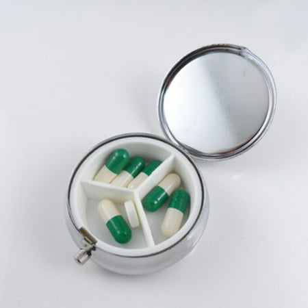 Travel Metal Round Silver Pill Boxes Storage Container Medicine Case ...