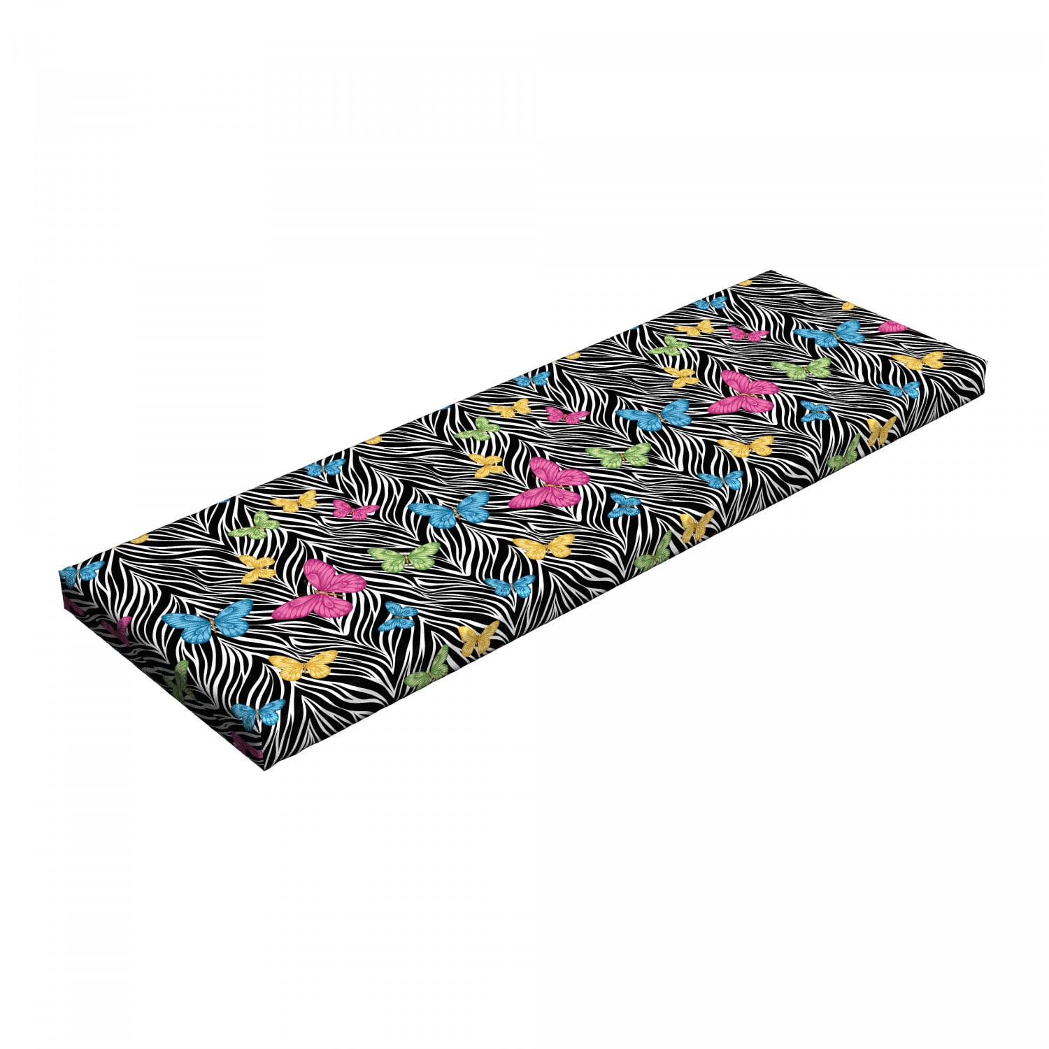 Zebra Print Bench Pad, Colorful Butterflies on Zebra Abstract Print ...
