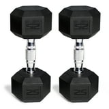 CAP 150 Lb. Coated Hex Dumbbell Weight Set, 5-25 Lb. with Black Rack ...