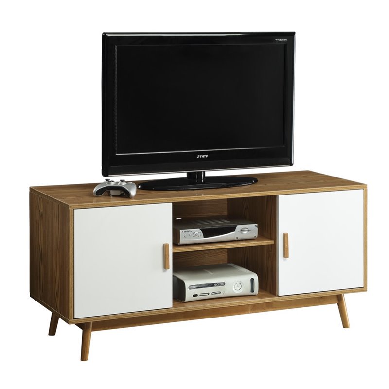 Convenience Concepts Oslo 46" TV Stand in White and Natural Wood Finish ...
