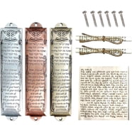 Judaica Mezuzah & Scroll Wood with Stones Pewter Shin Dalet Yud with ...