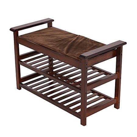 Dporticus Bamboo Shoe Bench with Cushion Upholstered Padded Seat ...