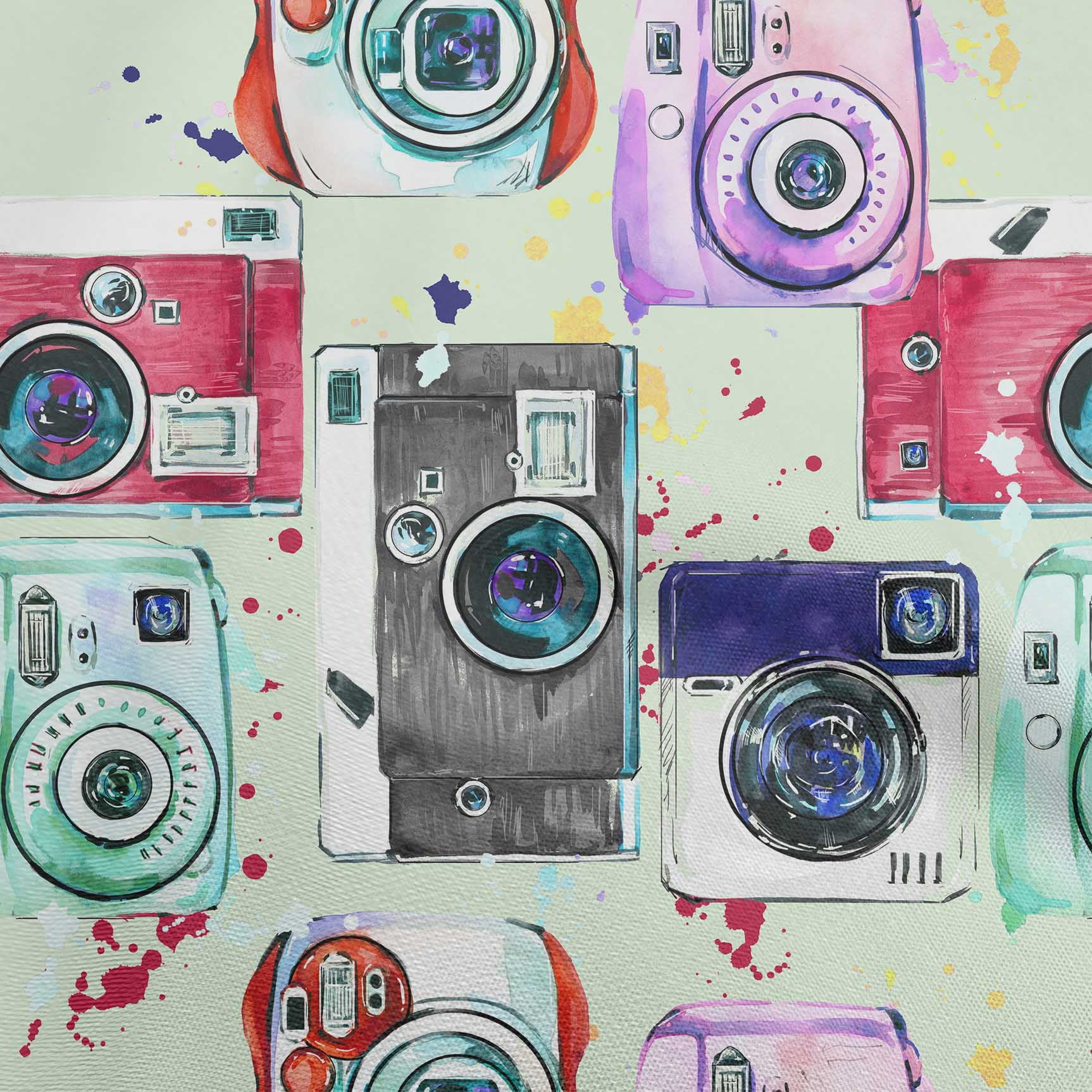 oneOone Cotton Flex Mint Green Fabric Camera Pattern Dress Material ...