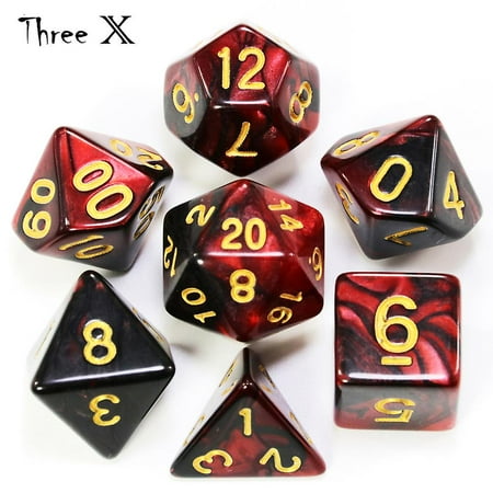 Polyhedral Dice Set With Pouch Double-colors Gold Numbers Of D4 D6 D8 ...