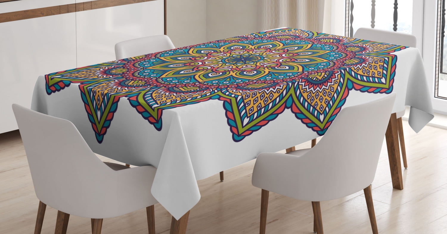 Mandala Tablecloth, Ethnic Indian Design in Colorful Vivid Decor with ...