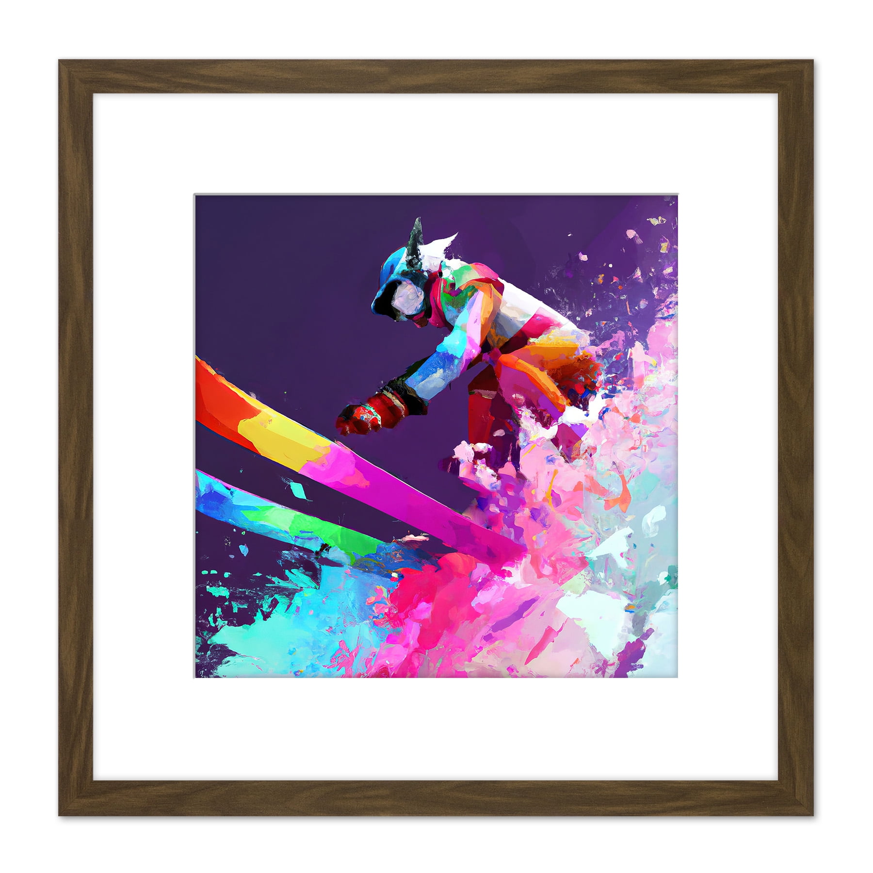 Skier Ski Skiing Action Jump Motion Vibrant Watercolour Multicoloured ...