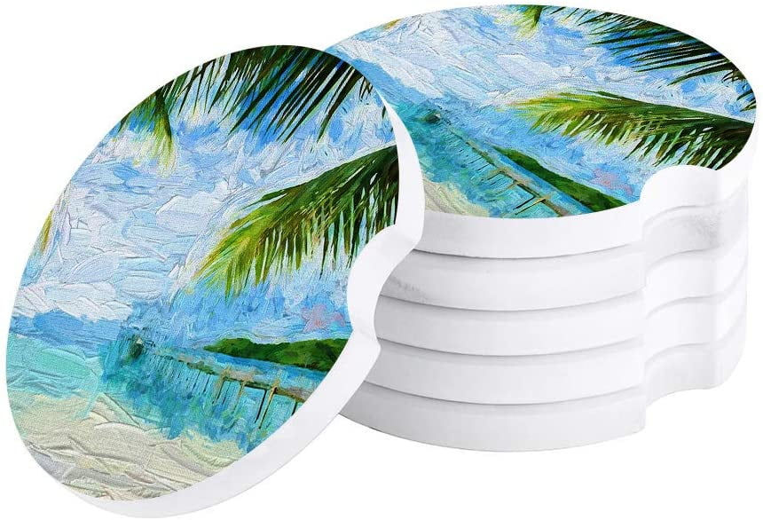 ZHANZZK Tropical Beach Palm Coconut Tree Set of 4 Car Coaster for ...