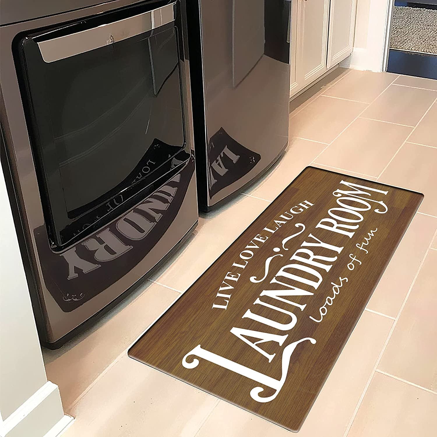 Ukeler Vintage Wood Laundry Room Area Rugs Non Slip Natural Rubber ...