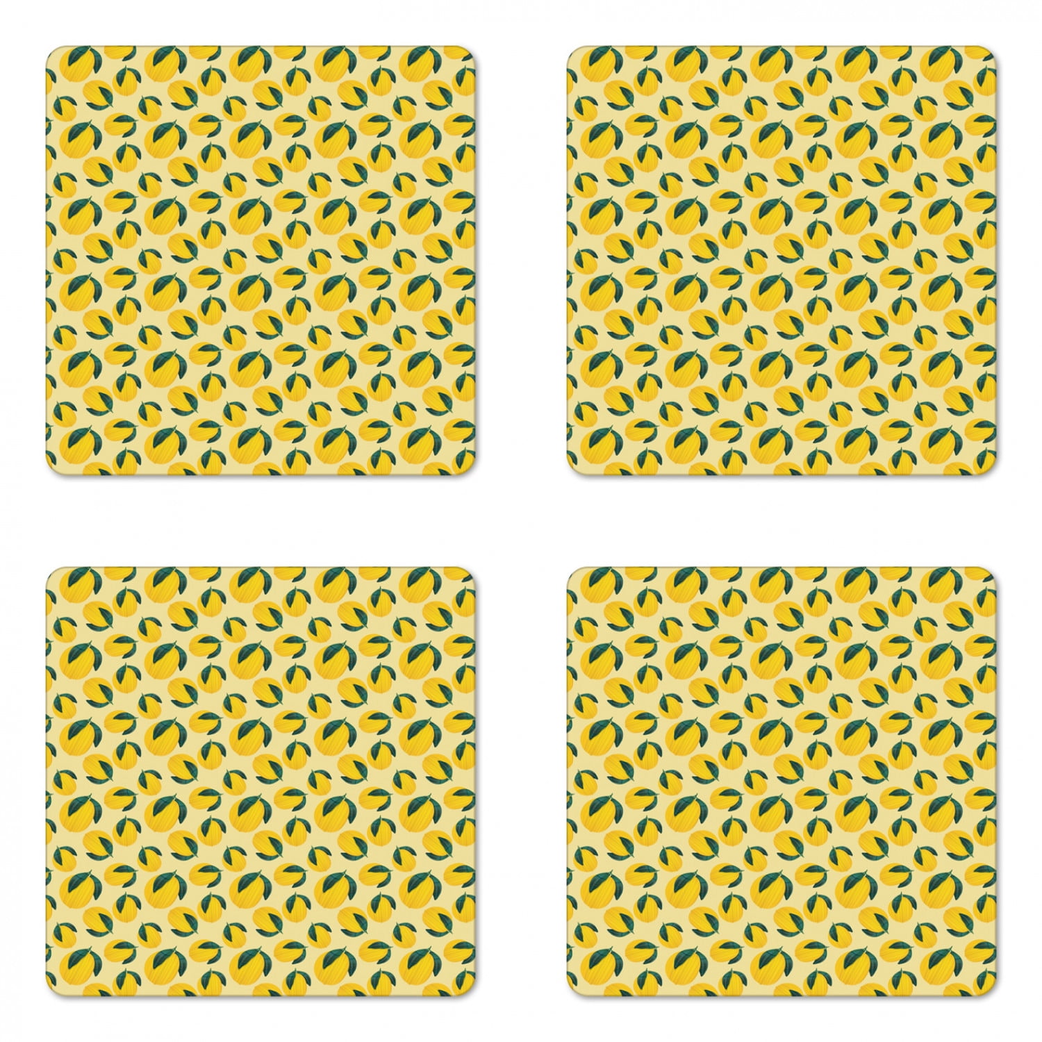 Garden Art Coaster Set of 4, Close Up Graphic Lemon Images with Leaves ...