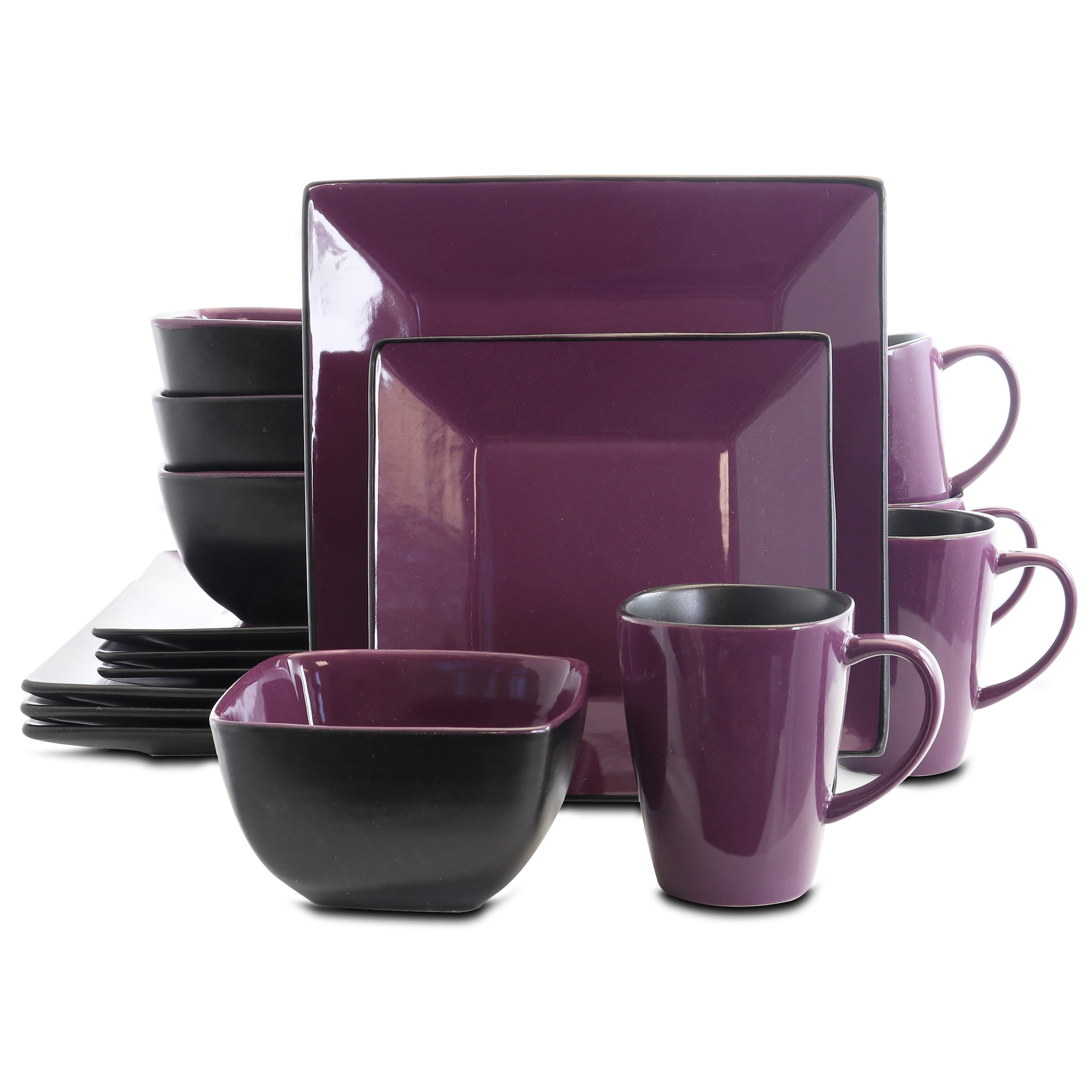 Elama Mulberry Loft 16 Piece Modern Premium Stoneware Dinnerware Set ...