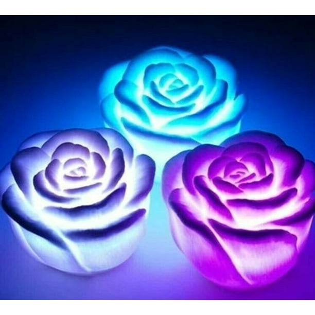 LED Candle Tealights, Romantic Table Lamp, Rose Shape, 7 Colors Switch ...