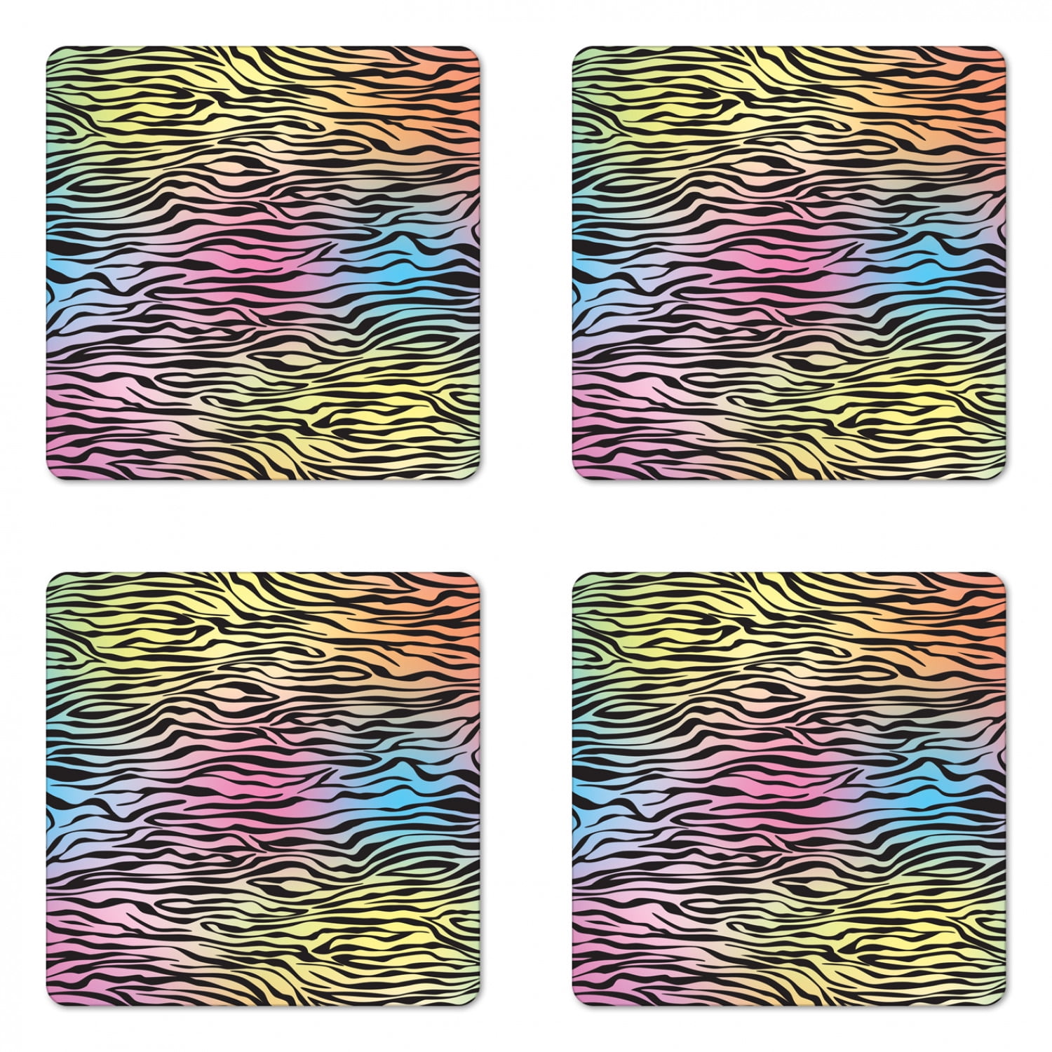 Zebra Print Coaster Set of 4, Colorful Zebra Pattern Animal Wilderness ...
