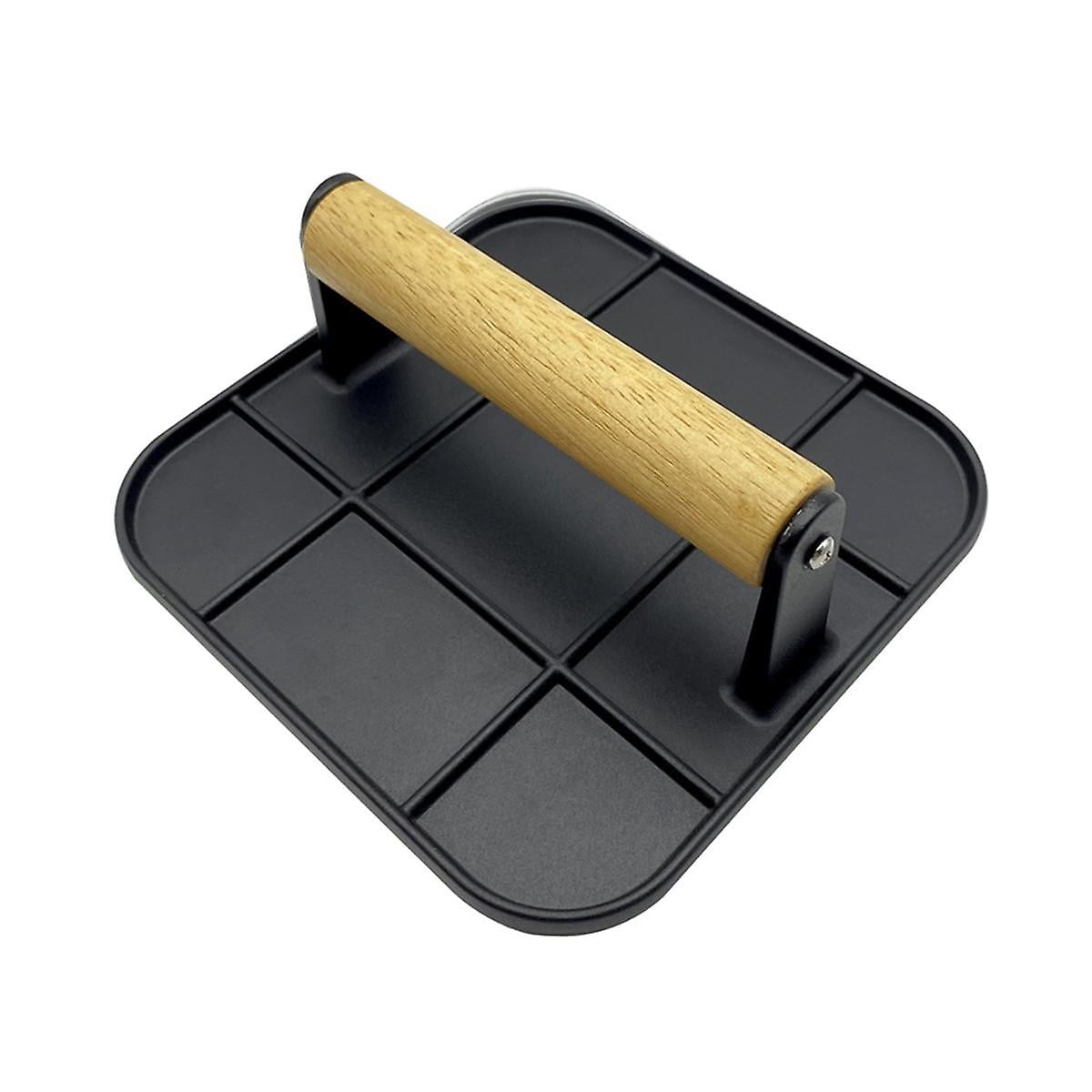 Meat Press with Wooden Handle 6in Square Burger Press Aluminum ...