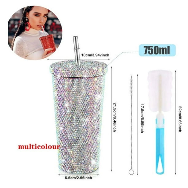 Diamond Tumbler Glitter Water Bottle with Lid Vacuum Thermal Straw ...