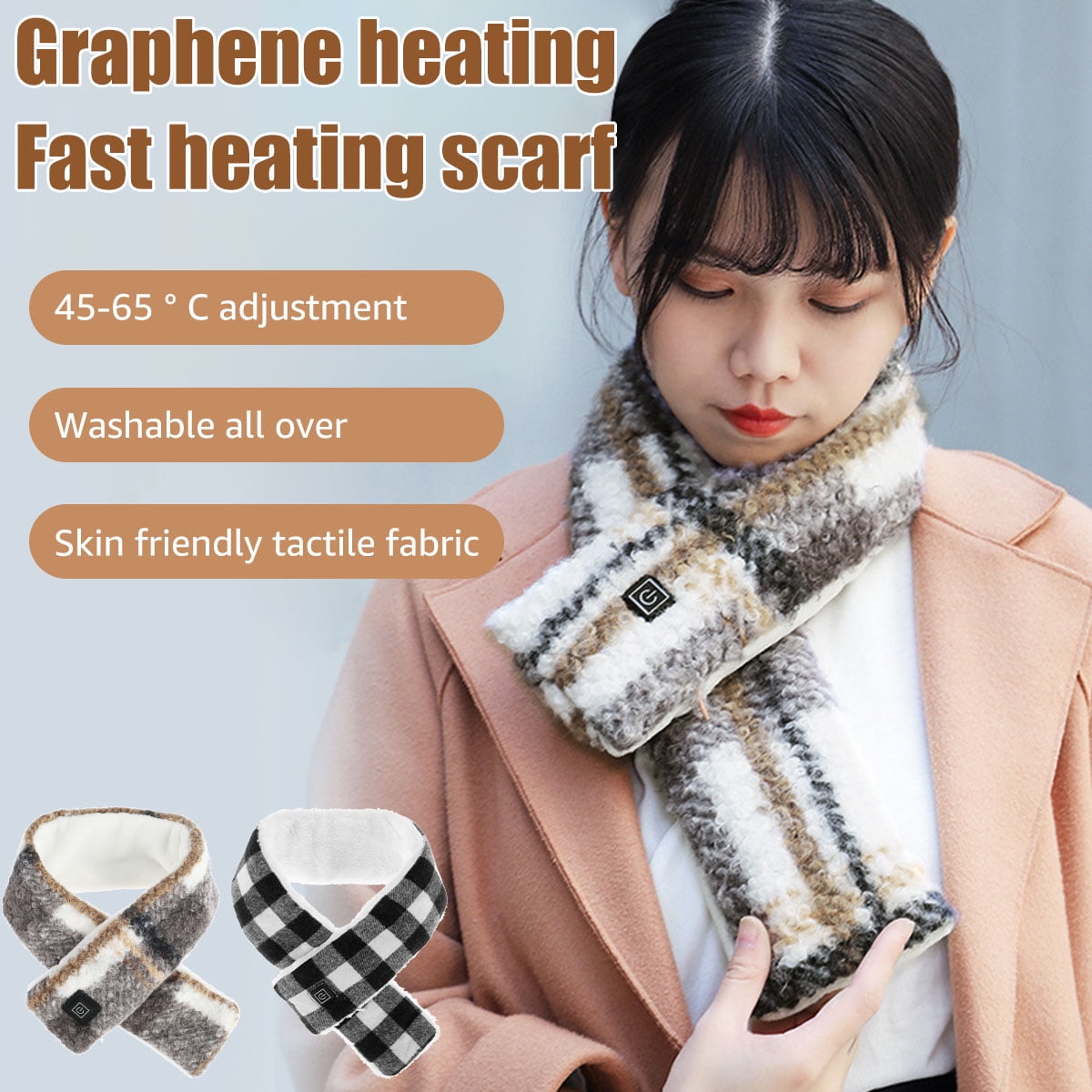kitwin Heated Scarf Heated Neck Wrap Electric Plaid Scarf Soft Winter ...