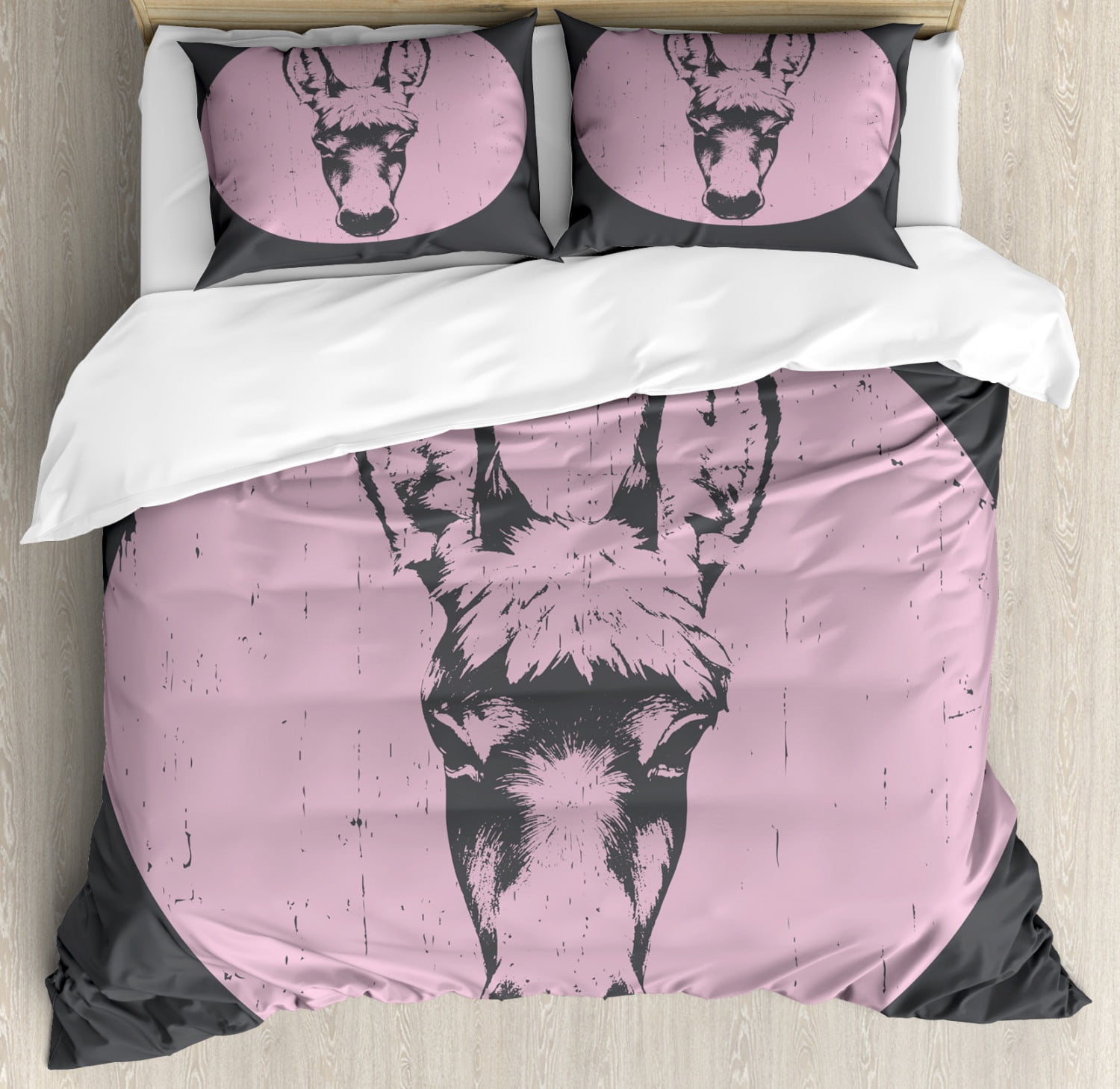 Donkey Duvet Cover Set Queen Size, Grunge Effect Donkey Portrait with ...
