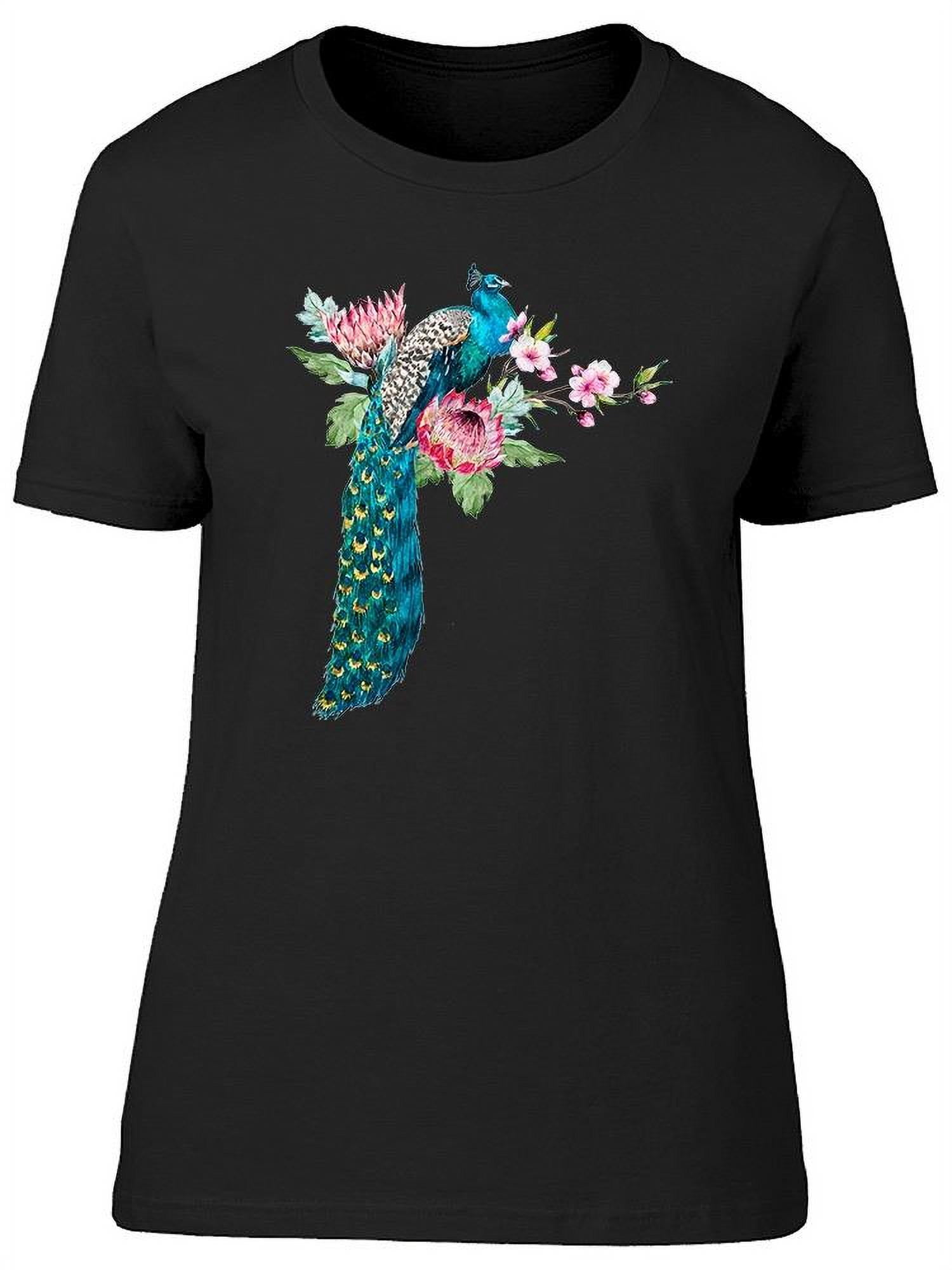 Beautiful Floral Peacock Tee Women's -Image by Shutterstock - Walmart.com
