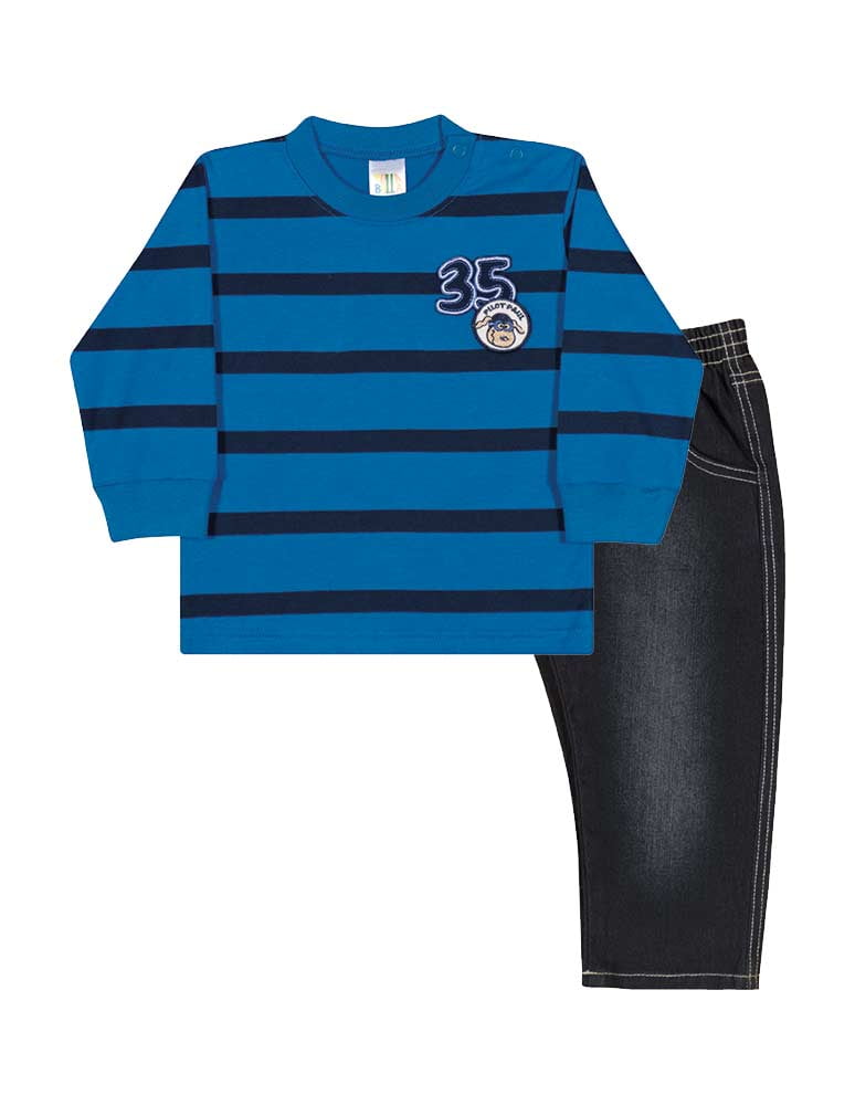 Pulla Bulla® Baby Boy Outfit Long Sleeve Shirt and Jeans Set Sizes 3-12 ...