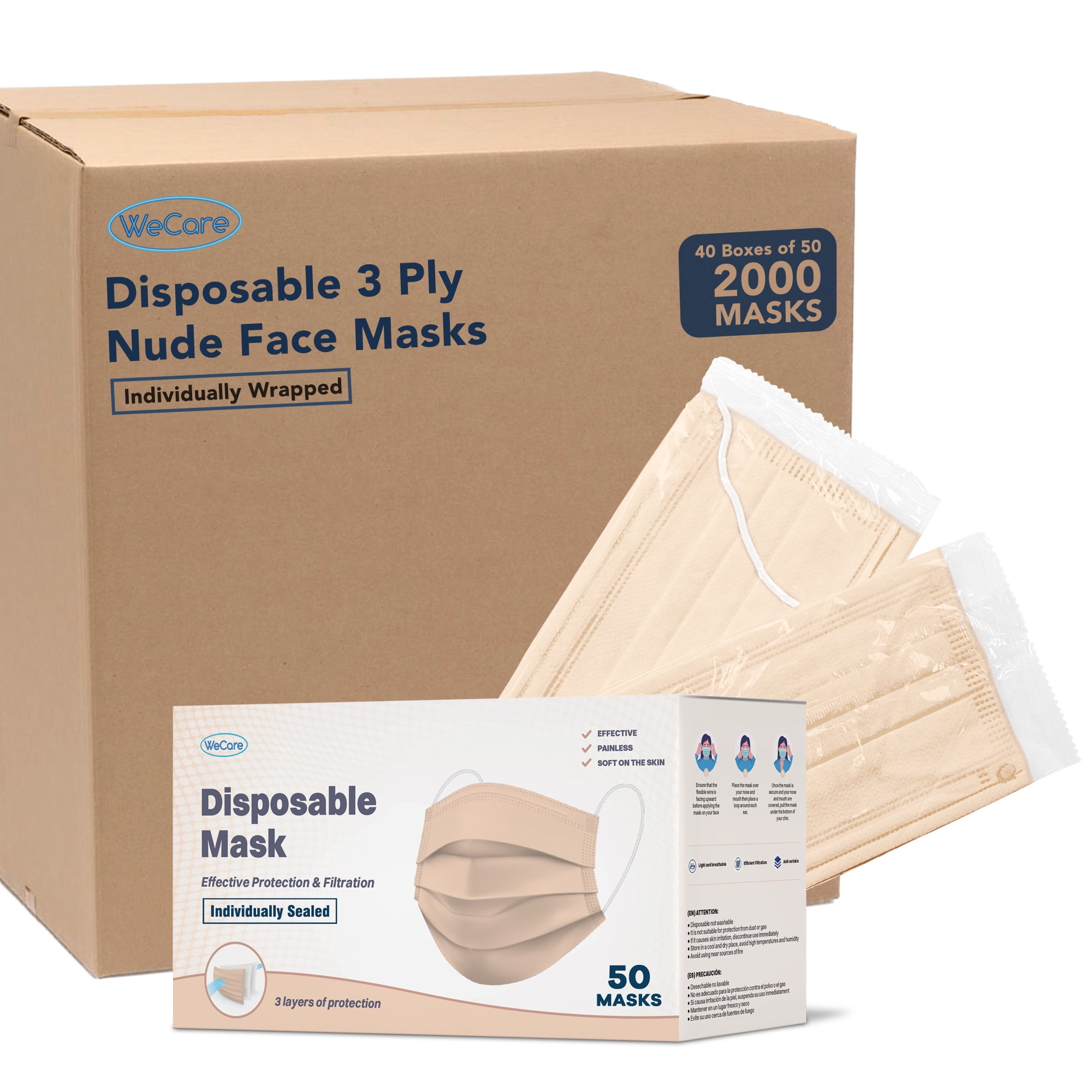 (40 Pack) Disposable Face Masks 3-Ply Individually Wrapped , 50ct ...