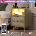 Tiptiper Rattan Nightstand with Charging Station, LED Light, USB Ports ...